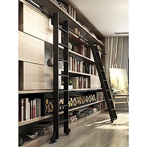 Hook on Sliding Library Ladder Hardware Kit, Telescoping Upper Hook, Rolling Ladder Hardware Kit(No Ladder) W/Caster, Metal Step Rods W, Sliding Hook Assemblies(Limited to Ladder Thickness 2.5cm) (S