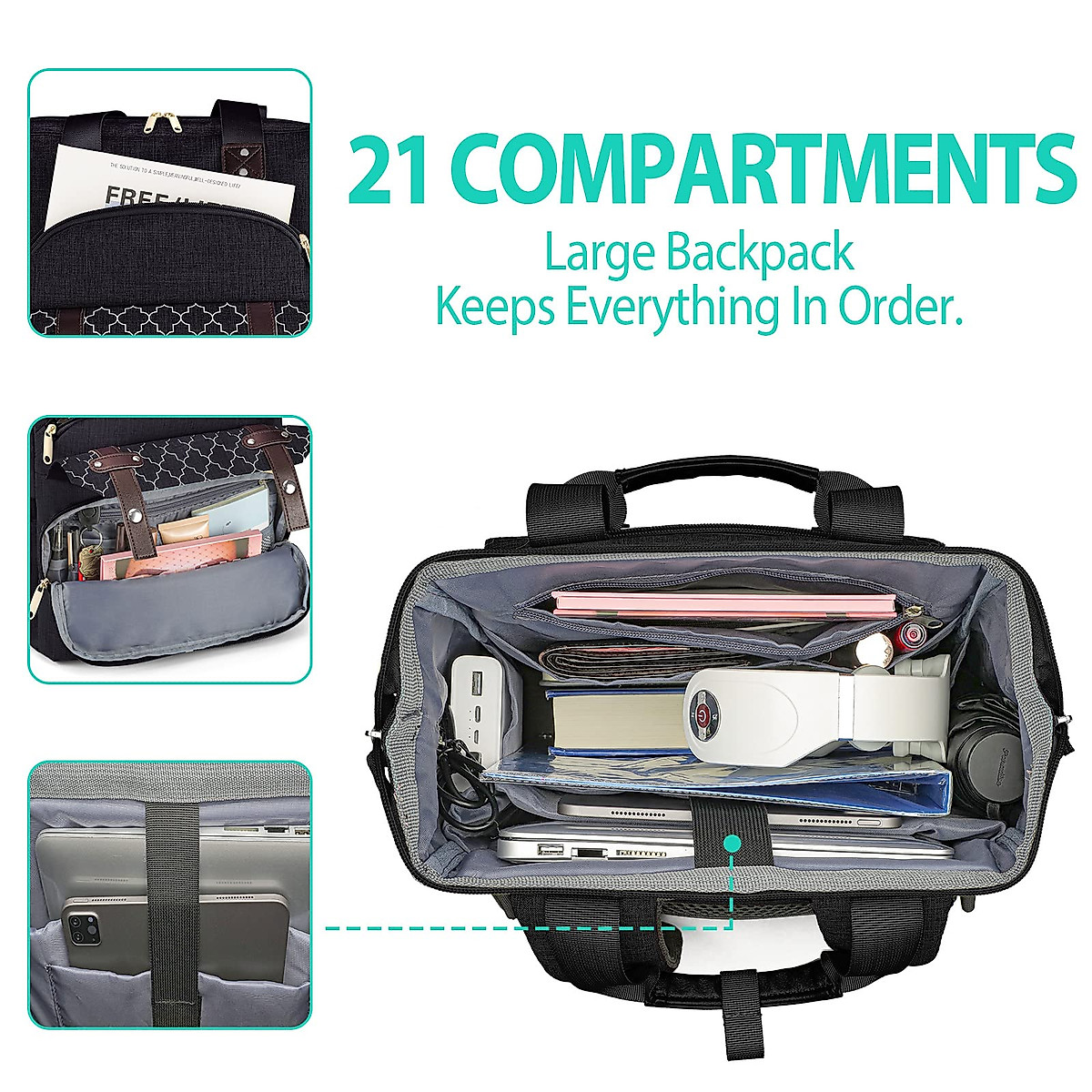 Kuosdaz Laptop Backpack for Women Men, 17.3 Inch School Backpacks with USB Charging Port, Wide Open Large Backpack, Casual Daypacks for Travel College, Black