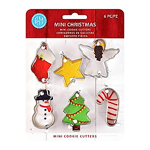 R&M International Mini Christmas Cookie Cutters, Snowman, Stocking, Star, Candy Cane, Tree, Angel, 6-Piece Set