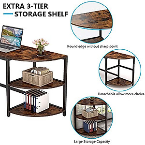 Tribesigns L-Shaped Desk with Corner Shelf, 74 inch Corner Computer Desk Study Writing Workstation with 3-Tier Reversible Storage Shelf for Home Office Use (Rustic Brown)