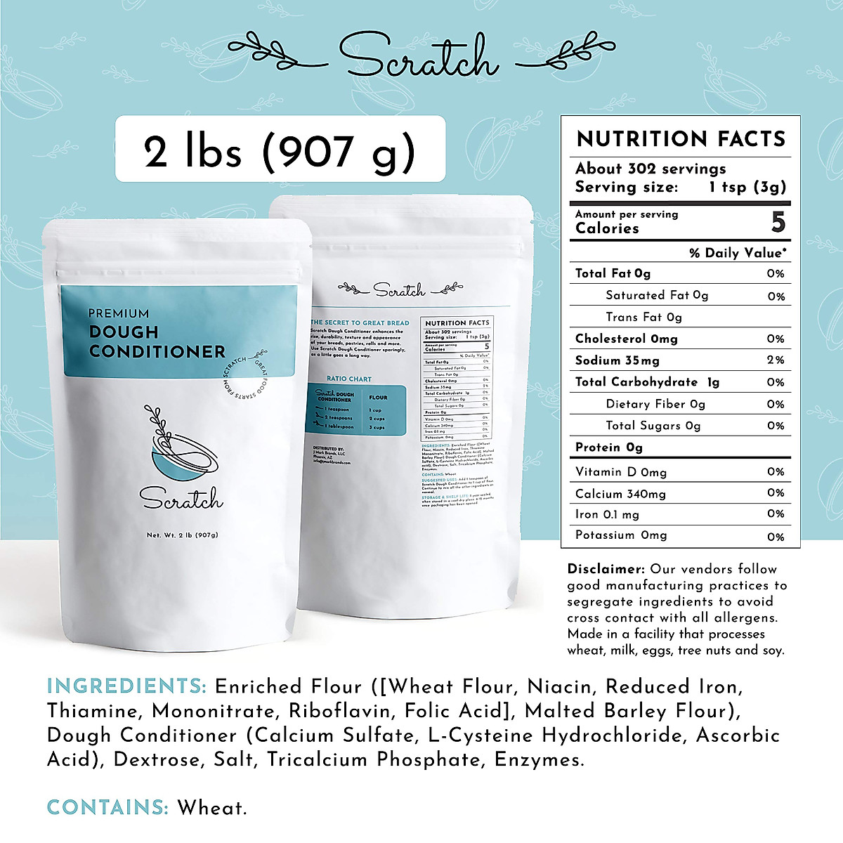 Scratch Premium Dough Conditioner - (2 LB) All Grain Bread Improver For Making Dough - Dough Enhancer for Bread to Improve Texture and Longer Lasting Bread