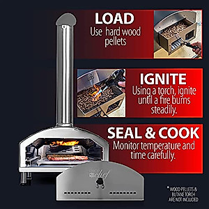 Deco Chef Outdoor Pizza Oven with 2-in-1 Pizza and Grill Oven Functionality, 13" Pizza Stone, Portable 3-Layer Stainless Steel Construction, Pizza Peel, Dough Scraper, Scoop, Slotted Grill (Black)