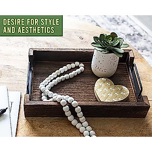 Rustic Wooden Serving Trays with Handle - Set of 2 - Large and Small, Nesting Multipurpose Trays - for Breakfast, Coffee Table/Butler & More - Rustic Brown