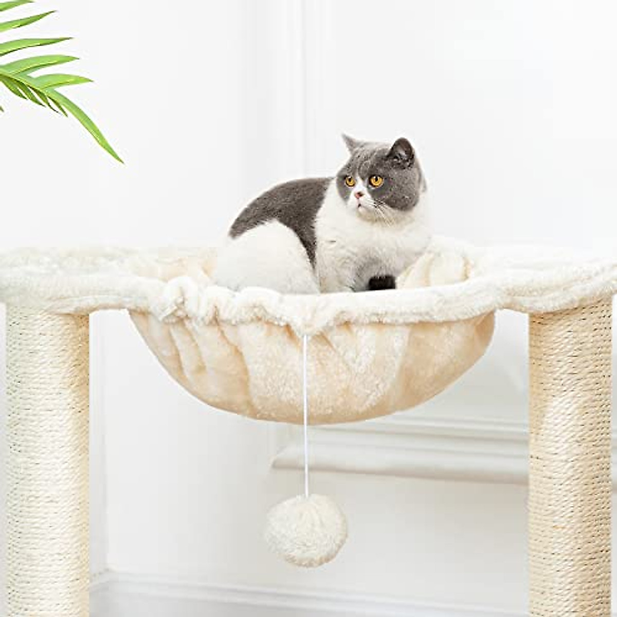 HOOBRO Cat Tree Tower for Indoor Cat, Small Cat Pet House Furniture for Kitten, 15.7 x 11.8 x 16.5 Inches, Plush Soft Hanging Basket Perch Hammock, with Sisal Cat Scratching Posts, Plush Toy BE08CT03