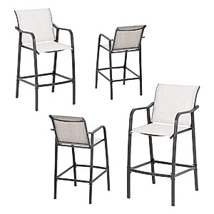 VredHom Outdoor Metal Bar Stools, Patio Bar Stools Set of 4 Counter Height Chairs Steel Bar Chairs Lightweight Patio Furniture with Textilene, Armrest and Footrest, Light Grey