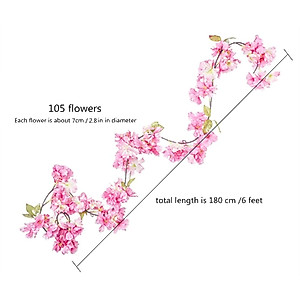 Rozwkeo 2pcs Artificial Cherry Blossom Garland Wall Hanging Cherry Vine Silk Floral Garland Flowers String Fake Flowers Garland for Home Wedding Indoor Outdoor Garden Wall Decor Party Decoration
