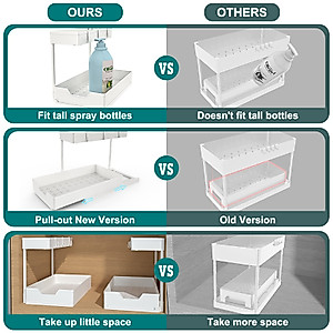 2-Tier Under Sink Organizers and Storage 2 Pack Sliding L-shape Under Cabinet Organizers For Narrow Space Multi-purpose Sink Organizer for Bathroom Kitchen Drawer(White 2 Pack)
