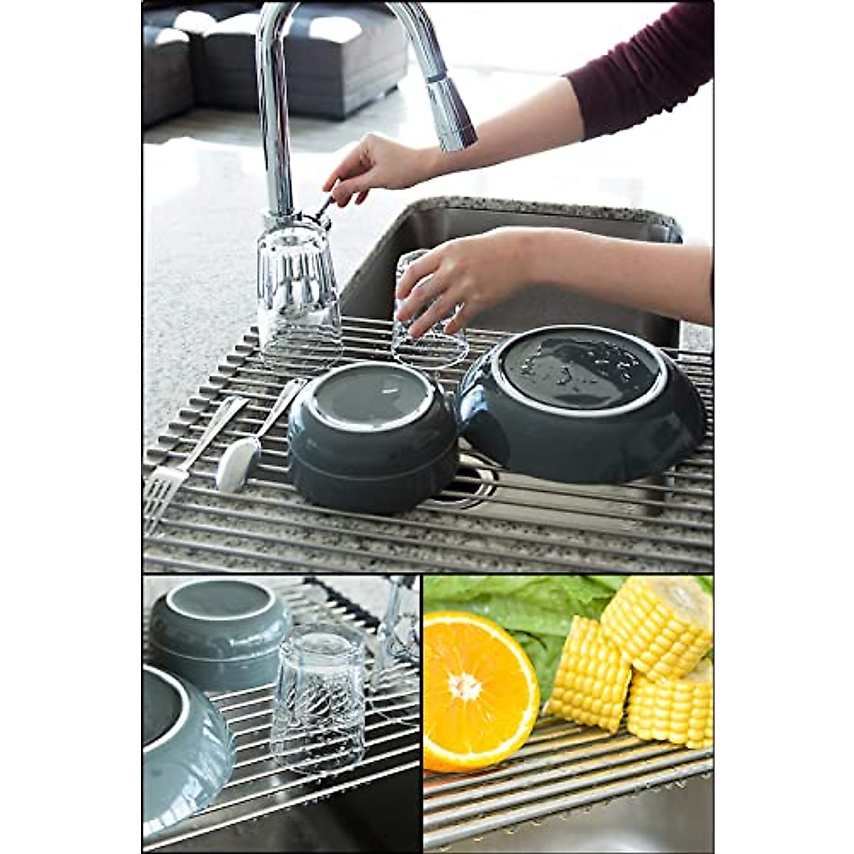 Attom Tech Home Dish Drying Rack with Sponge Holder