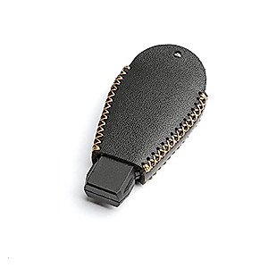 WFMJ Leather for Chrysler Town and Country Dodge Grand Caravan Remote Smart 7 Buttons Key Case Holder Cover Fob Chain (Black)