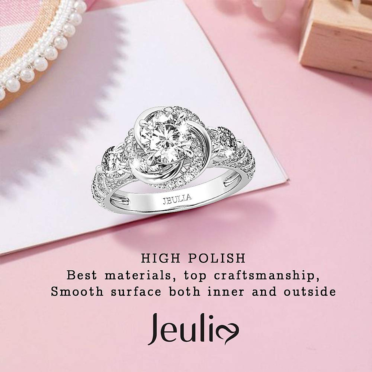 Jeulia Women's Wedding Rings Sterling Silver Promise Eternity Band Princess Cut Cubic Zirconia Wedding Engagement Anniversary Promise Floral Halo Rings Bridal Sets (7.0(U.S))