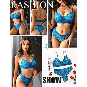 Avidlove Lacey Lingerie Set Plus Size Sexy Bra and Panty Set 2 Piece Outfits Underwired Dark Blue 3XL