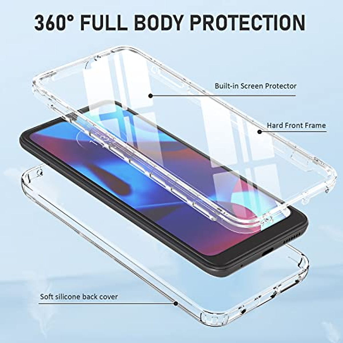 PUJUE for Motorola Moto-G Pure Phone Case: Silicone Matte Case 360 Full Protection - Rugged Bumper Sturdy Shockproof Drop Protective TPU Cell Phone Cover Woman Men (Crystal Clear)