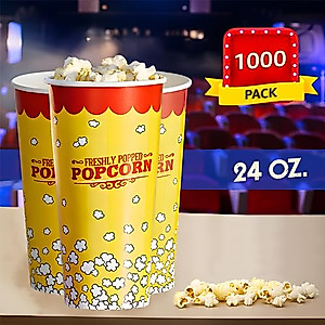 1000 Pack, 24 oz. Popcorn Cups, Popcorn Tubs, Popcorn Containers, Commercial Popcorn Buckets, Disposable Popcorn Buckets, Perfect for Movie Night, Cinema, Carnival, Party