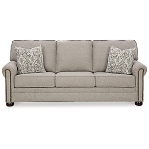 Signature Design by Ashley Gaelon Transitional 2-in-1 Sofa Sleeper with Folding Gel Memory Foam Mattress, Nailheads and 2 Accent Pillows, Queen, Beige