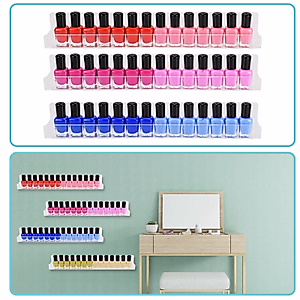 Umirokin 6 Packs Acrylic Nail Polish Rack Wall Mounted Shelf, Clear Nail Polish Wall Holder Display for Paint Perfume Essential Oils Organizer Holds up 54 to 96 Bottles, 15Inch