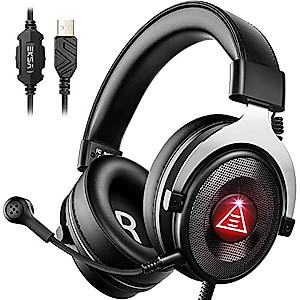Over-Ear Gaming Headset, 7.1 Surround Sound, Wired Headphones with Mic, for Gaming Consoles, Detachable Noise Cancelling Mic, Over-Ear, Premium Memory Earpads