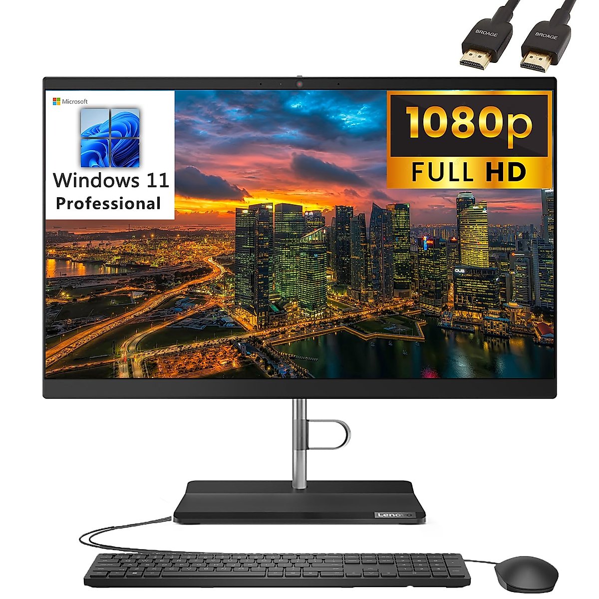 Lenovo V50a 24 AIO 23.8" FHD Business All-in-One Desktop Computer, Intel Core i3-10100T (Beat i5-8300H), 16GB DDR4 RAM, 1TB PCIe SSD, DVDRW, WiFi, Bluetooth 5.0, Keyboard and Mouse, Windows 11 Pro