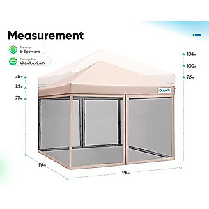 Quictent 8'x8' Ez Pop up Canopy Tent with Netting Screened, Outdoor Instant Portable Gazebo Screen House Room Tent -Fully Sealed, Waterproof & Sand Bags Included (Tan)