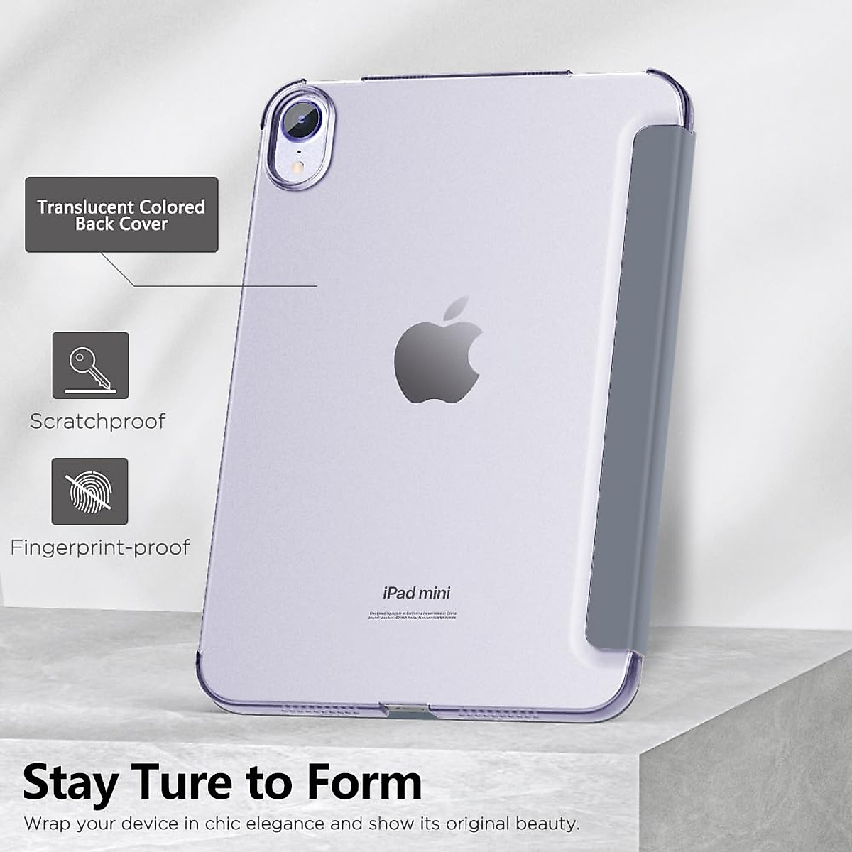 MoKo for iPad Mini 7 (A17 Pro) Case 2024,iPad Mini 6 Case 2021,8.3-inch iPad Mini 7th/6th Generation Case,Slim Lightweight Hard Back Shell Stand Cover for iPad Mini 2024 with Touch ID, Grey Purple