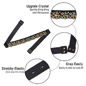 Dorchid Women Rhinstone Belt Full Crystal Buckle Cummerbund Wide Elastic Waistband 7 Colors Long Champagne