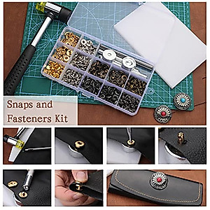 243Pcs Leather Working Tools and Supplies with Instruction, Leather Stamping Tools, Snaps and Fasteners Kit, Waxed Thread Cord, Cutting Mat, Leather Tooling Starter Kit for DIY Leather Craft