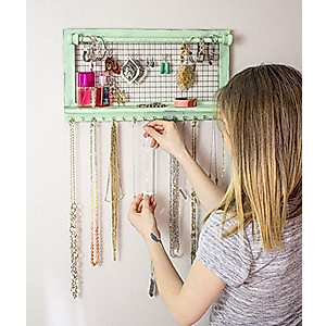 SoCal Buttercup Shabby Chic Jewelry Organizer with Removable Bracelet Rod from Wooden Wall Mounted Holder for Earrings Necklaces Bracelets and Other Accessories