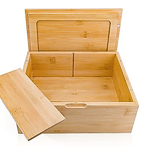 Large Natural Bamboo Decorative Storage Box Wooden Keepsake Box - 10” x 8” x 4” with Magnetic Lid for Home Storage (Standard Version)