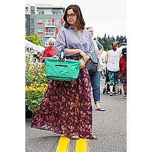 RSVP International Collapsible Market Basket Aluminum Frame, Large Zip Side Pocket, 17x11x18", Turquoise