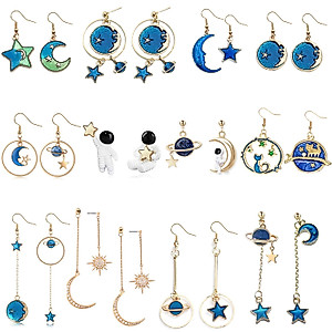Moon Earrings Aesthetic Earrings Kawaii Earrings Funky Cute Quirky Earrings Planet Star Sun Space Astronaut Celestial Hippie Witchy Alt Weird Fun Anime Earrings for Women