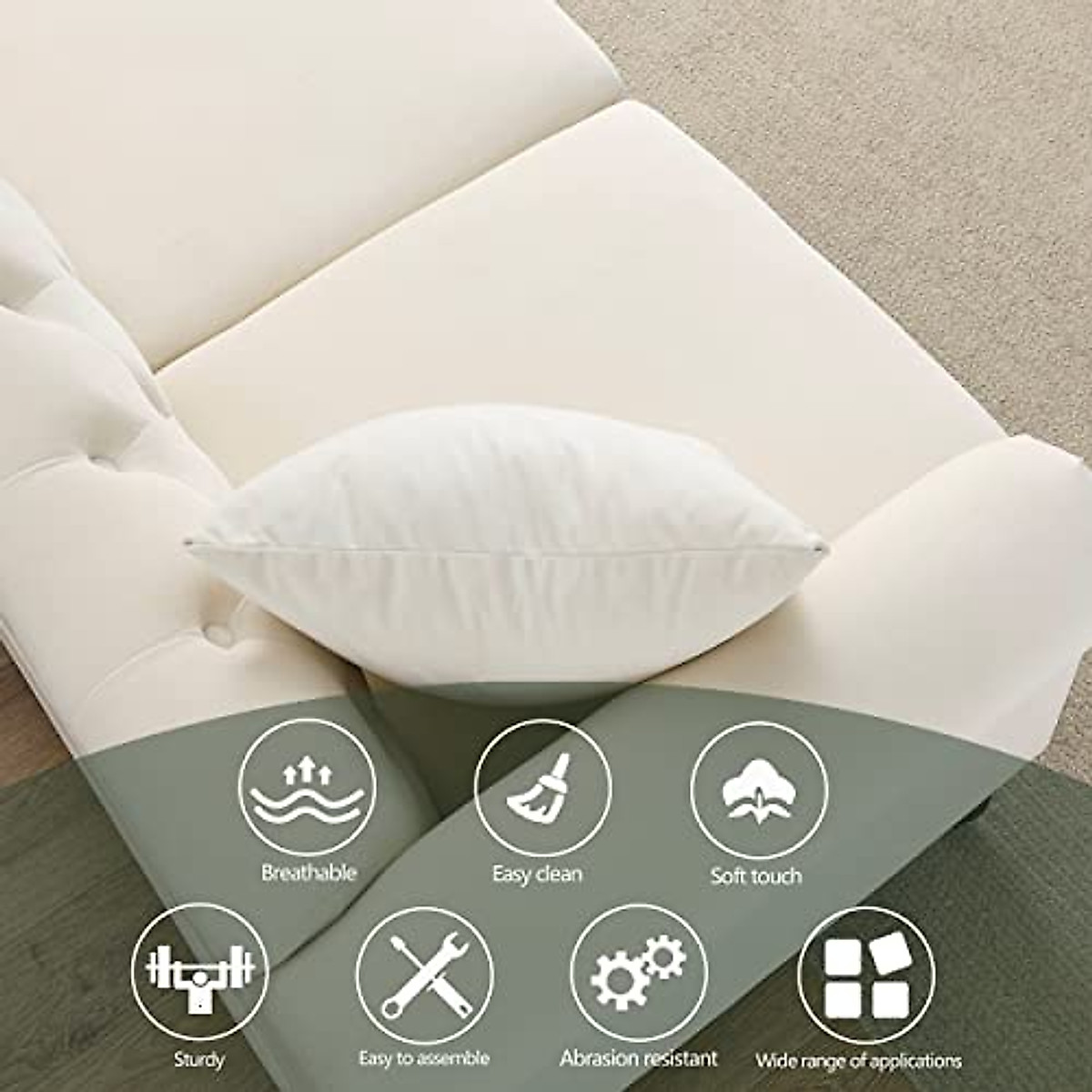 Imbesty 3 Seater Accent Sofa with Two Pillows, Chesterfield Beige Velvet Couch 79" Sofa Tufted Vintage Couch with Rolled Arms and Nailhead for Living Room, Bedroom, Apartment (79"-Beige)