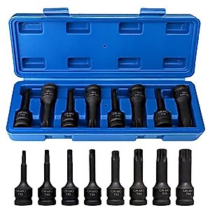 Impact Torx Socket Set 8 Pieces, T30 T40 T45 T50 T55 T60 T70 T80 Cr-Mo Impact Grade, 1/2" Drive Torx Bit Socket Set with Case