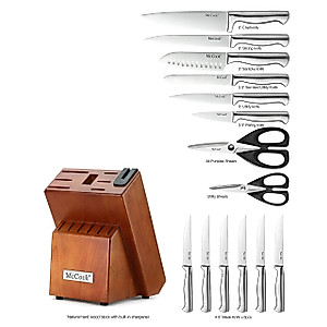 McCook MC29 German Stainless Steel Knife Block Sets with Built-in Sharpener + MCW12 Bamboo Cutting Board (Large, 17”x12”x1”)