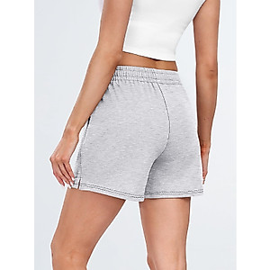 AUTOMET Womens Sweat Shorts Casual Summer Drawstring Comfy Elastic High Waist Running Clothes with Pockets Grey M