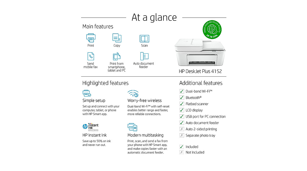 HP DeskJet 4152: Wireless Home Office Printer & Mobile Print