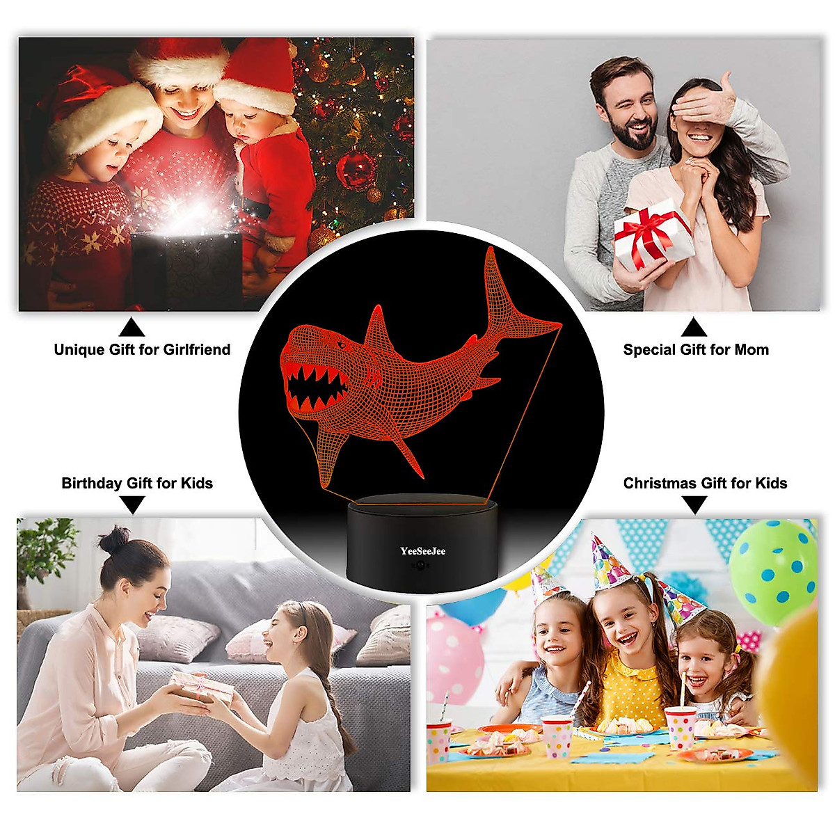 YeeSeeJee Shark Toys,Shark Night Light with 7 Colors Adjustable Timer Remote Control Shark Toys for Boys Birthday Gifts for Girls Age 5 6 7 8 9 Year Old Boys Gifts (Shark 7CB)