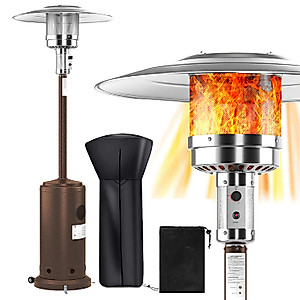 46000 BTU Portable Outdoor Patio Heater - Rapid Heating Space Propane Heater - Commercial & Residential Floor Standing With Wheels and Rain Cover For Christmas,Restaurant,Weeding and Party (Brown)