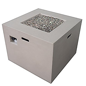 Leo Outdoor 31" Square Light Weight Concrete Gas Burning Fire Pit, Light Gray