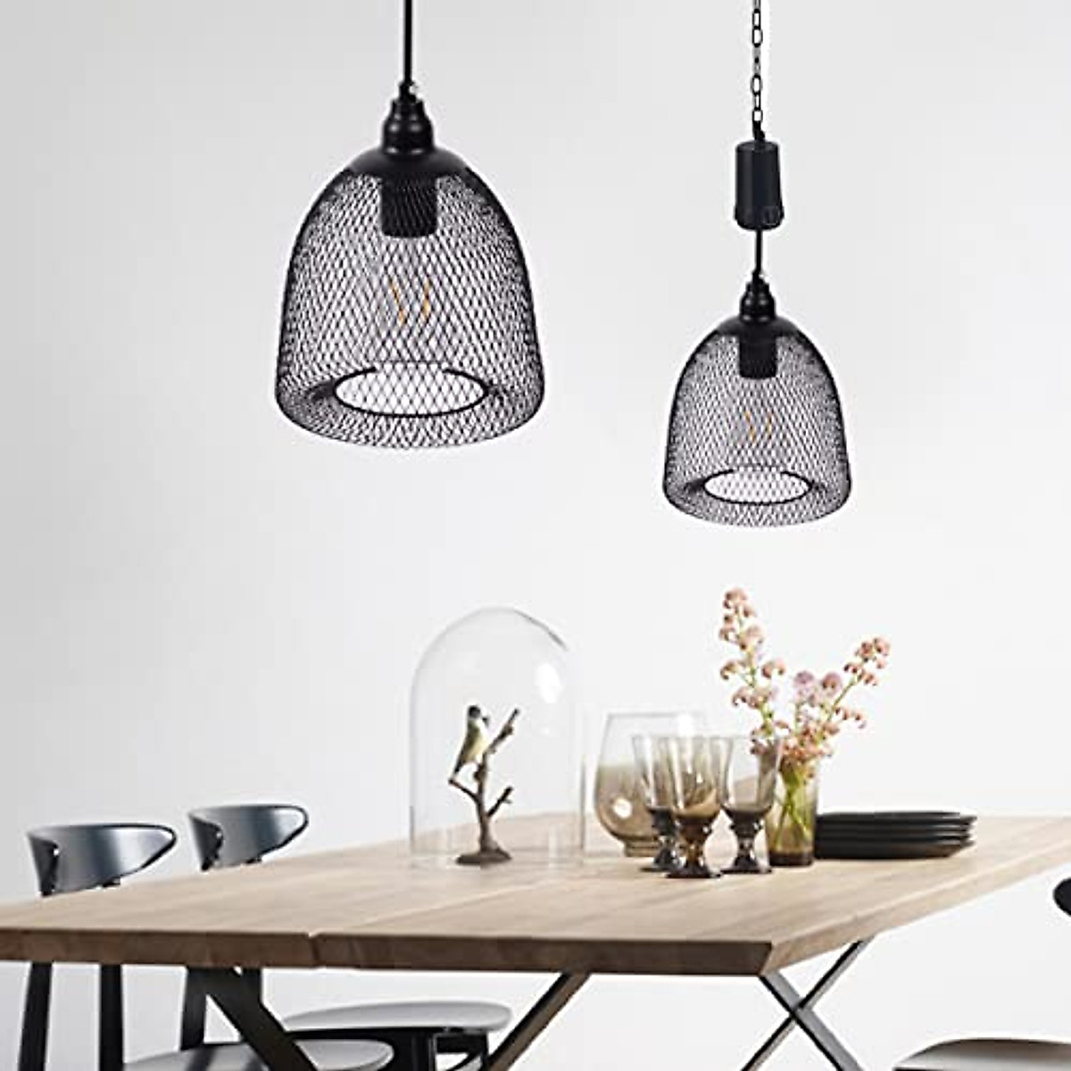 Battery Operated Hanging Light with 6 Hours Timer, Outdoor Indoor Decorative Lantern Chandelier Pendent Haning Metal Black Hanging Lamp for Patio Bar Yard Garden Porch Home…