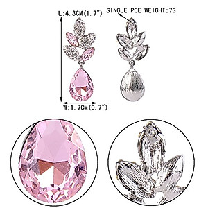 EVER FAITH Rhinestone Crystal Wedding Leaf Teardrop Pierced Dangle Earrings Pink Silver-Tone