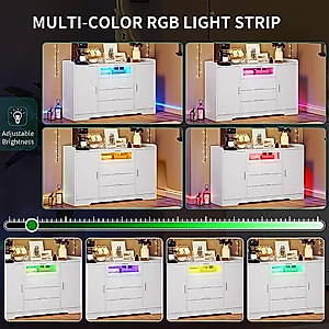 YITAHOME Sideboard Buffet, Modern Buffet Cabinet Storage Cabinet with LED Lights, Freestanding Pantry Coffee Bar Cabinet 300 Ibs Capacity for Hallway, Entryway, Kitchen or Living Room, White