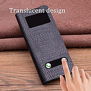 YAGELANG Case for Samsung Galaxy Z Fold 3, Clear View Window Durable Flip Genuine Leather Case Business Shockproof Scratch Resistant Protective Phone Cover 5G 2021,B Yellow