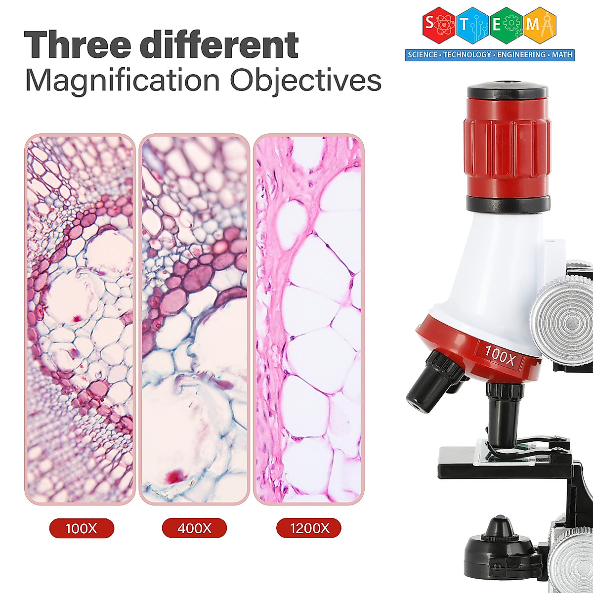 IQCREW ETXWJ04 100X-1200X LED Kids Beginner Microscope Toy Set + Slides Preparation Kit