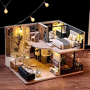CUTEBEE DIY Dollhouse Miniature with Furniture, DIY Wooden Dollhouse Kit Plus Dust Proof and Music Movement, Creative Room for Valentine's Day Gift Idea(Cozy Time)