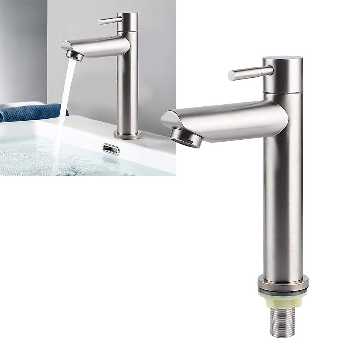 Haofy Sink Faucet, Single Handle Water Faucet, Single Cold Kitchen Faucet with Pull Down Brushed, Commercial Modern rv Stainless Steel Kitchen Faucets(Flat Single Cold Faucet)