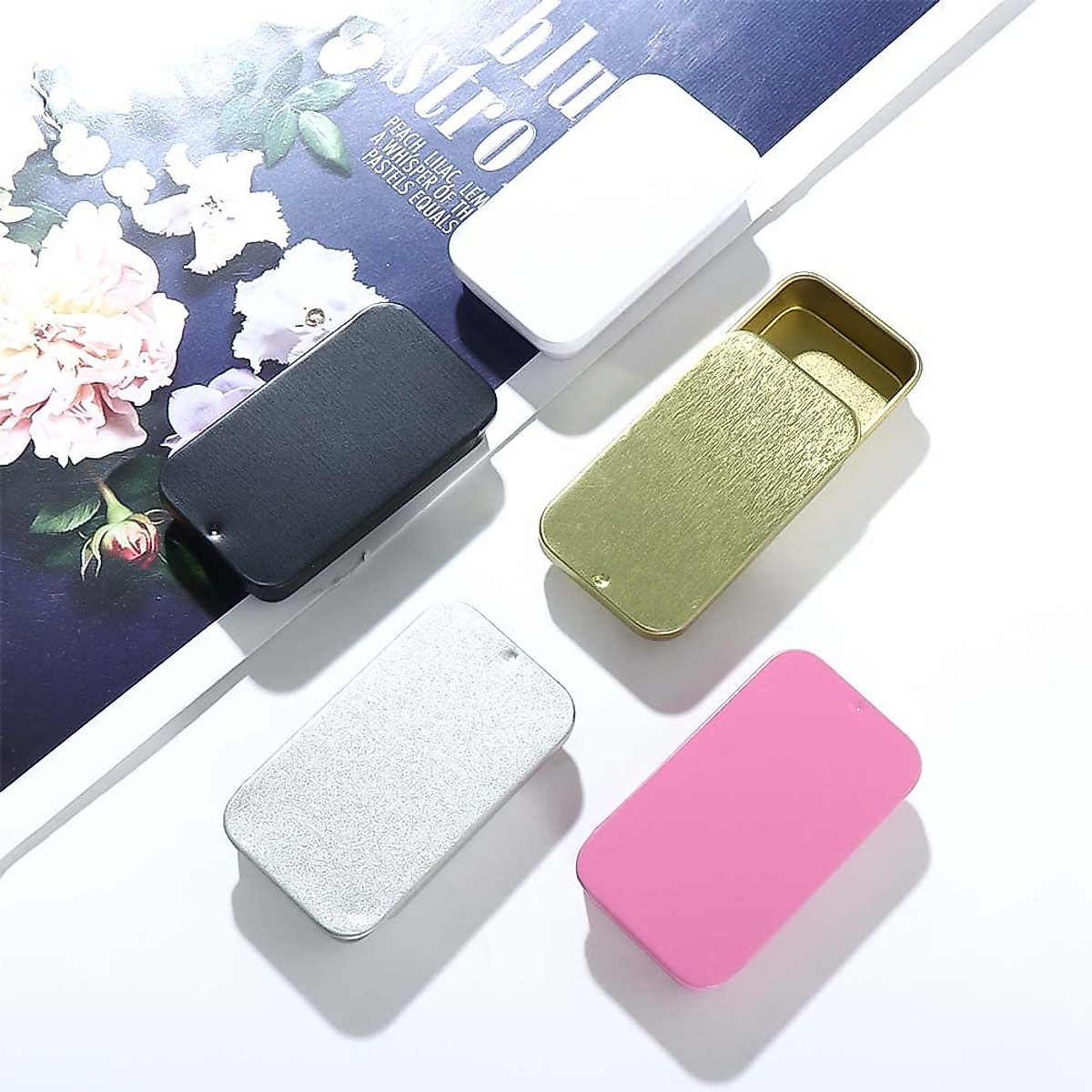 6 Pcs Mini Rectangular Storage Box,Tinplate Push-Pull Box,Slide Top Tin Containers,Metal Containers,2.36x1.34x0.43inch