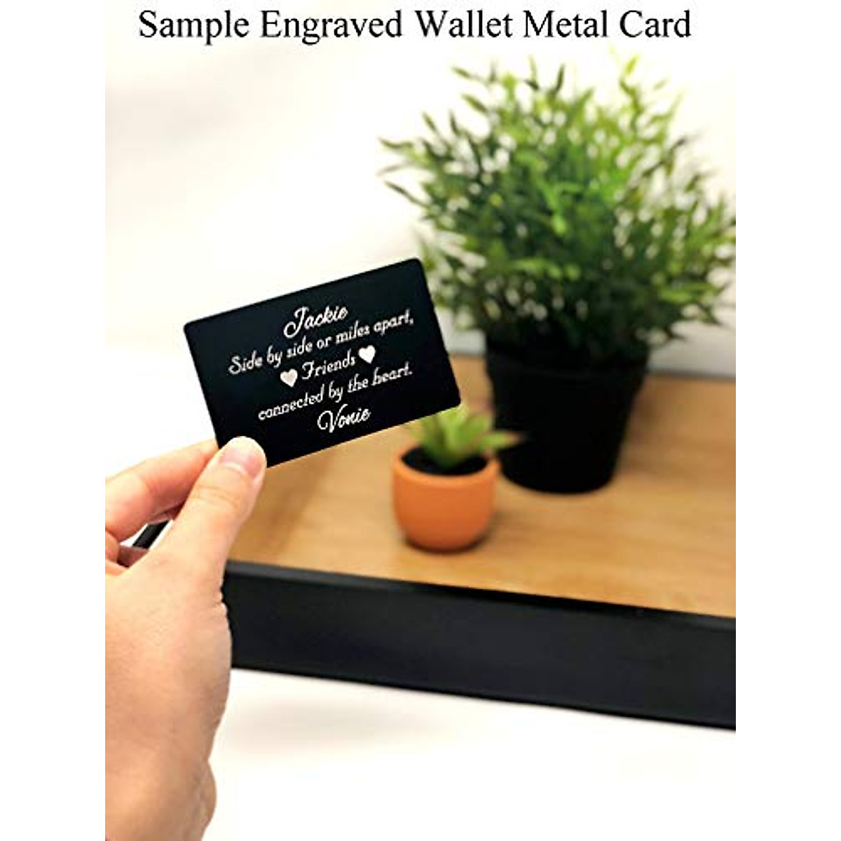 Personalized Message Engraved on Both Sides Metal Wallet Card - Anniversary for Men and Woman, Engraved Wallet Inserts, Love Note, Deployment, Boyfriend, Husband Wife (Black)