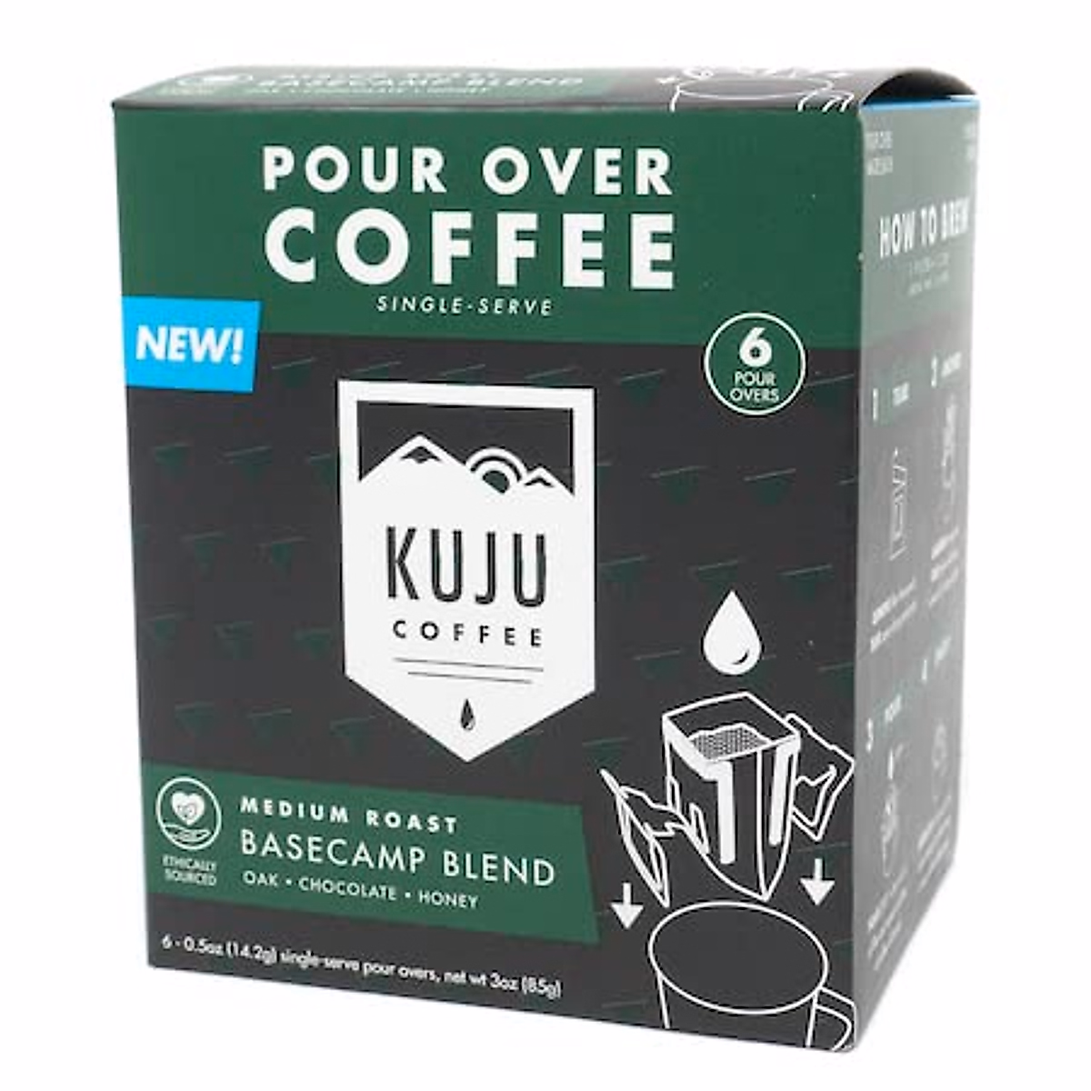 Kuju Coffee Premium Pour Over Camping Coffee Singles - 6 Pack Basecamp Blend, Medium Roast - Superior Instant Pocket Coffee for Backpacking, Travel, and Camp