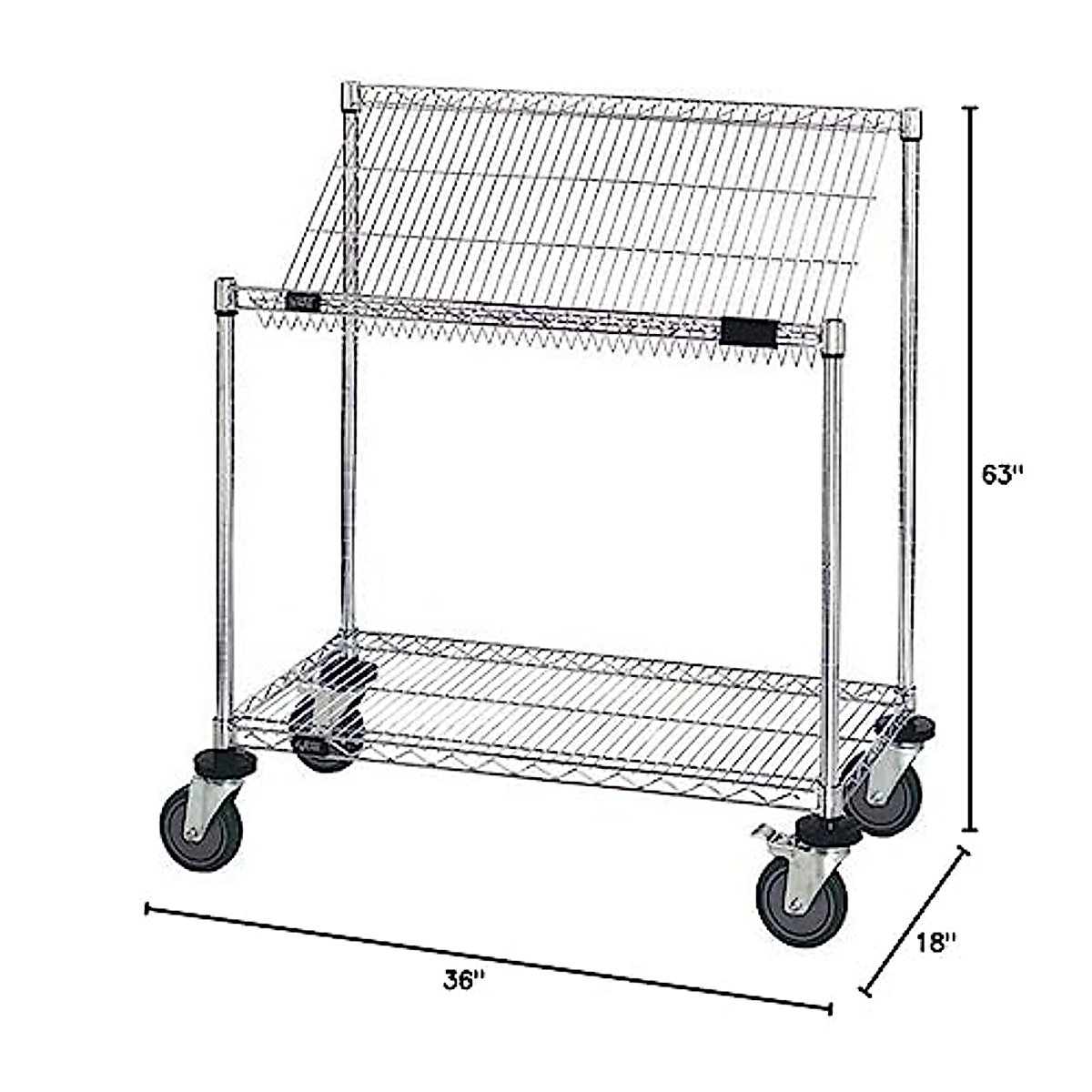 Quantum Storage Systems M1836SL6C 5-Tier Wire Shelving Unit with Slanted Shelves, Mobile, Chrome Finish, 400 lb. load capacity, 69" Height x 36" Width x 18" Depth