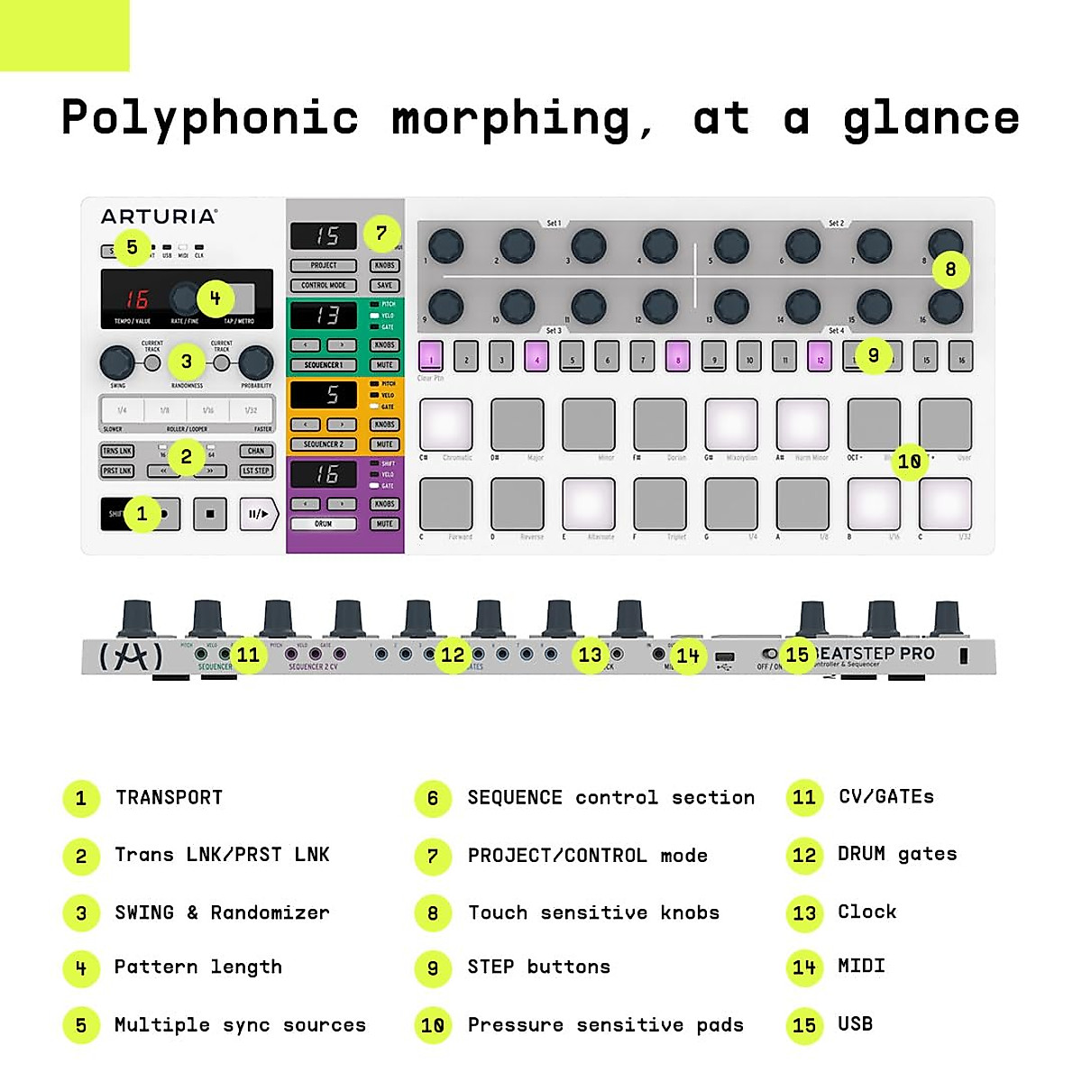 Arturia BeatStep Pro Controller and Sequencer — Aftertouch, Velocity Sensitive, With 2 Independent Melodic Sequencers, Drum Sequencer, 16 Drum Pads, MIDI/CV/Gate I/O and Music Production Software