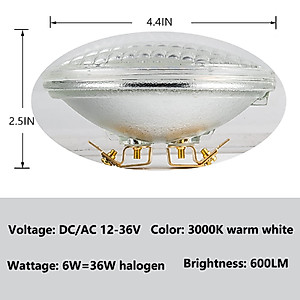 SHUWDKAR PAR36 LED Landscape Light Bulb, 36 Watt Halogen Equivalent 6W 600 Lumen, Bright White 3000K, PAR36 LED 12V for Landscape Lighting,Off-Road Vehicles,RV Vehicles,Tractor, 2 Pack